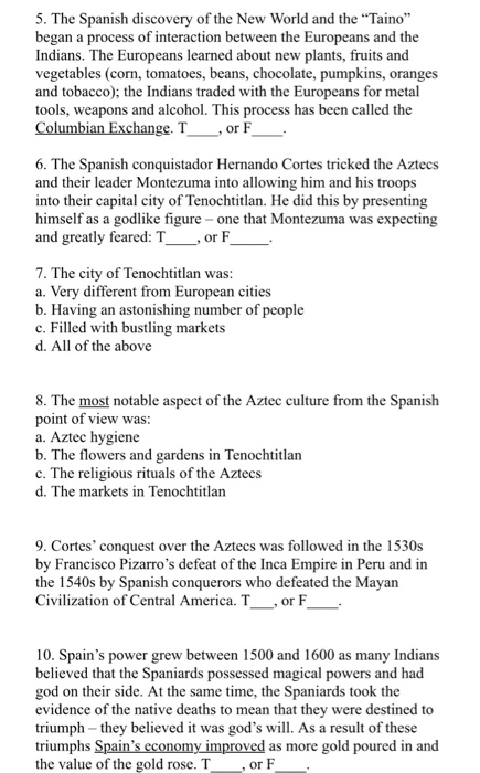 Solved 5. The Spanish discovery of the New World and the | Chegg.com