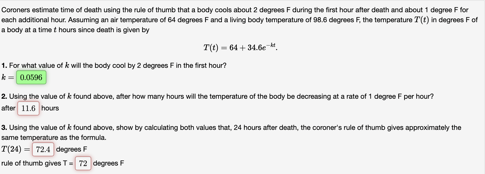 Solved Coroners estimate time of death using the rule of | Chegg.com