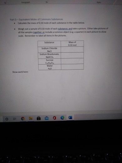 Solved Part D-Equivalent Moles of Commons Substances | Chegg.com