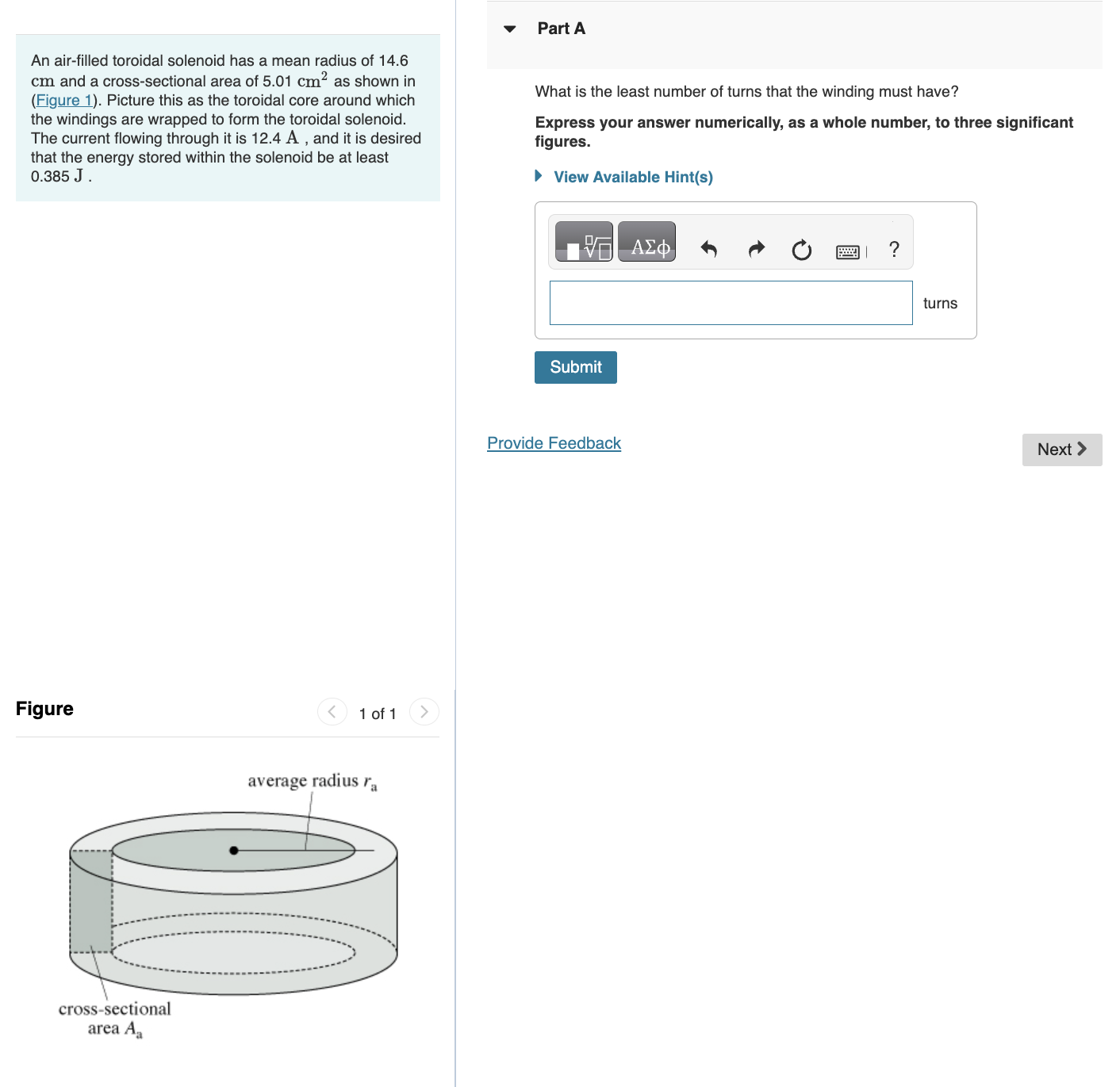 Solved Part AAn air-filled toroidal solenoid has a mean | Chegg.com