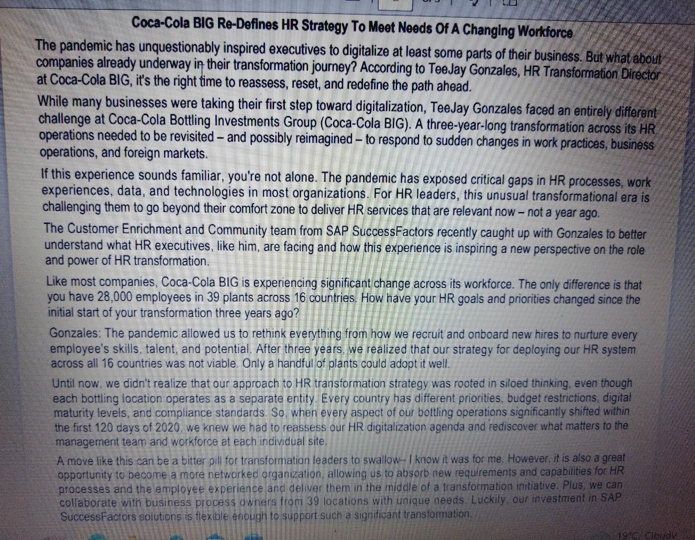 In the context of coca cola, discuss the concept of | Chegg.com