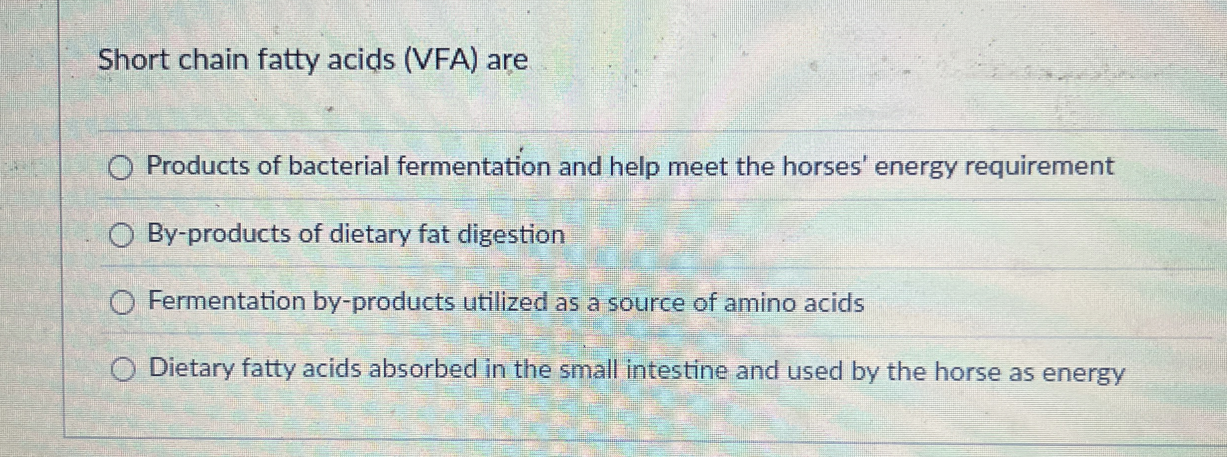 Solved Short chain fatty acids (VFA) ﻿areProducts of | Chegg.com