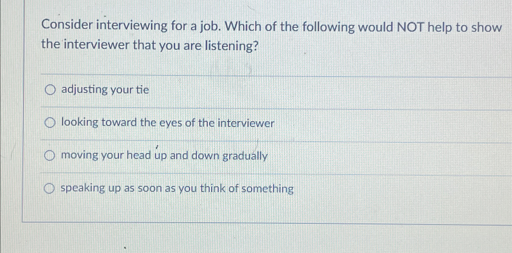 Solved Consider interviewing for a job. Which of the | Chegg.com