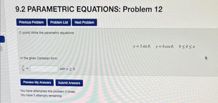 Solved (1 point) Write the parametric equations. | Chegg.com