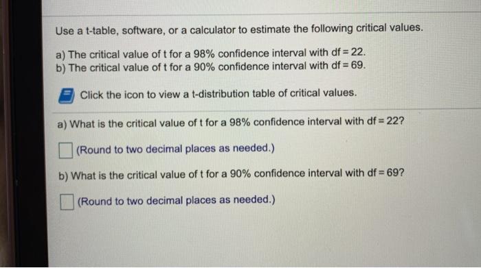 Solved Use a t-table, software, or a calculator to estimate | Chegg.com