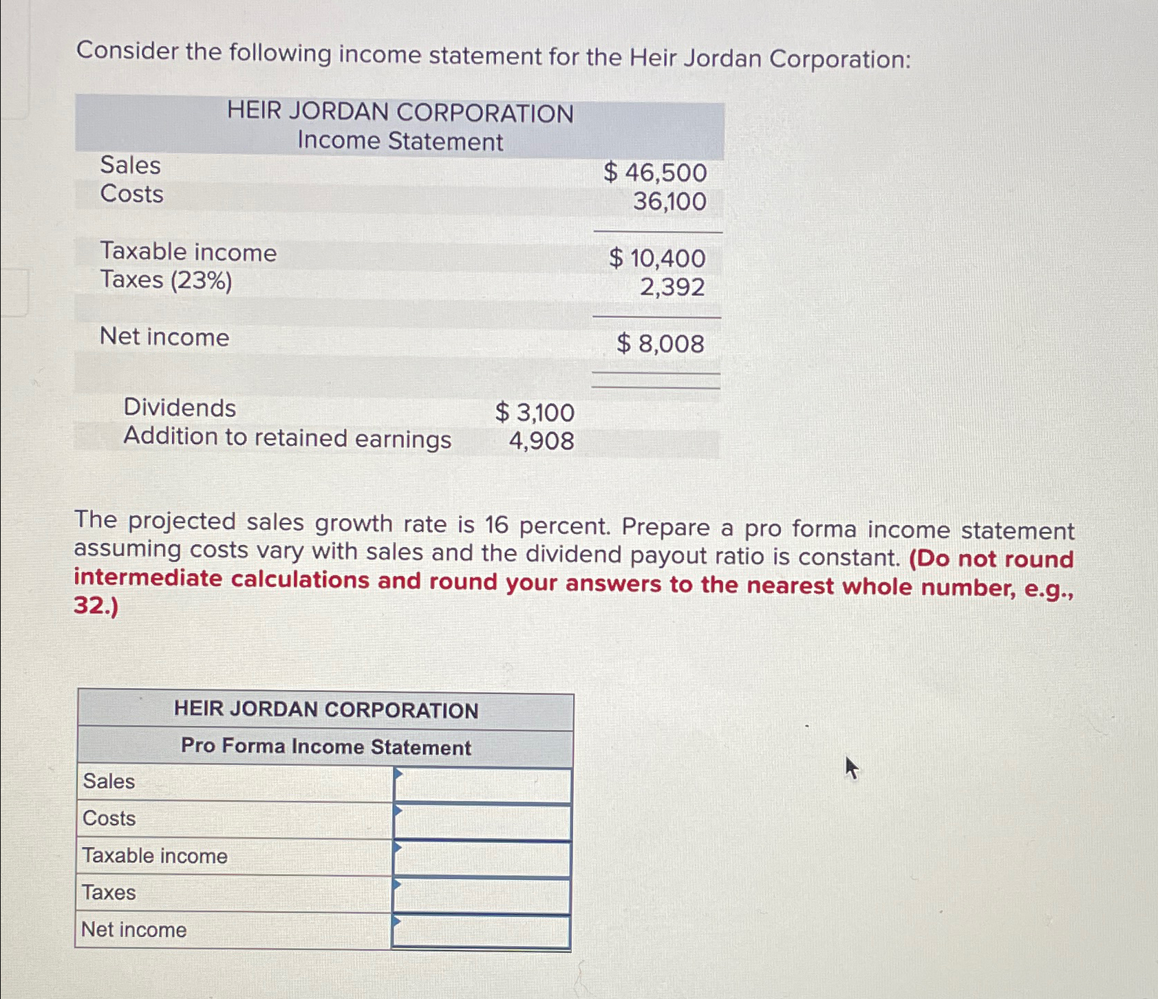 Solved Consider the following income statement for the Heir | Chegg.com