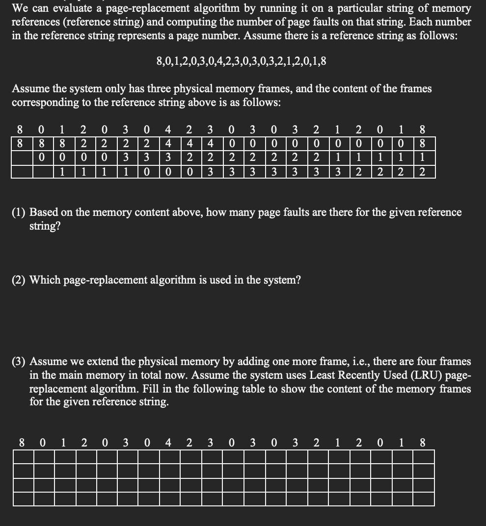 Solved We can evaluate a page-replacement algorithm by | Chegg.com