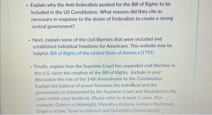 - Explain why the Anti-federalists pushed for the | Chegg.com