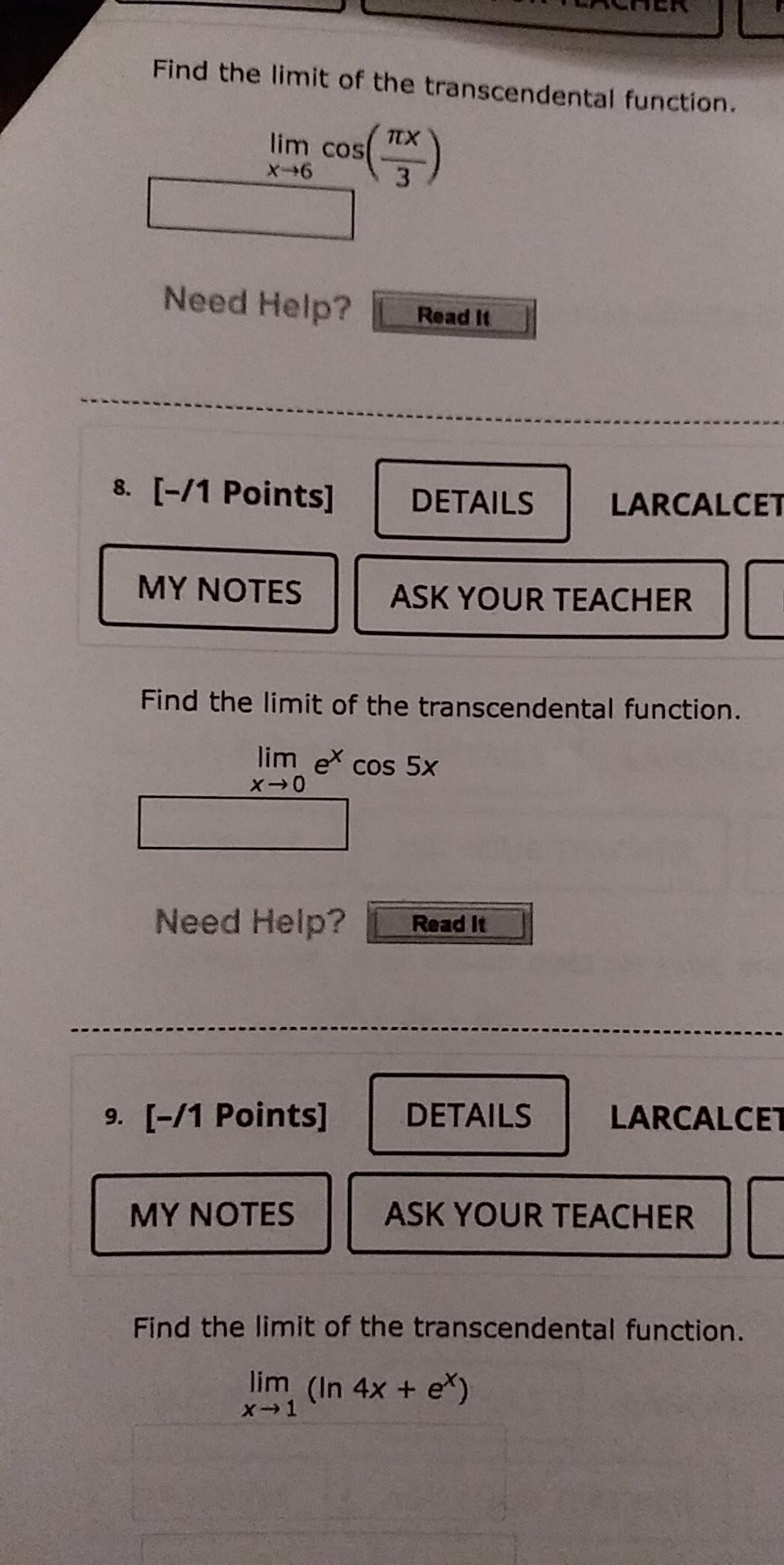 Solved Find the limit of the transcendental function. lim | Chegg.com