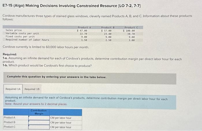 Solved E7-15 (Algo) Making Decisions Involving Constrained | Chegg.com