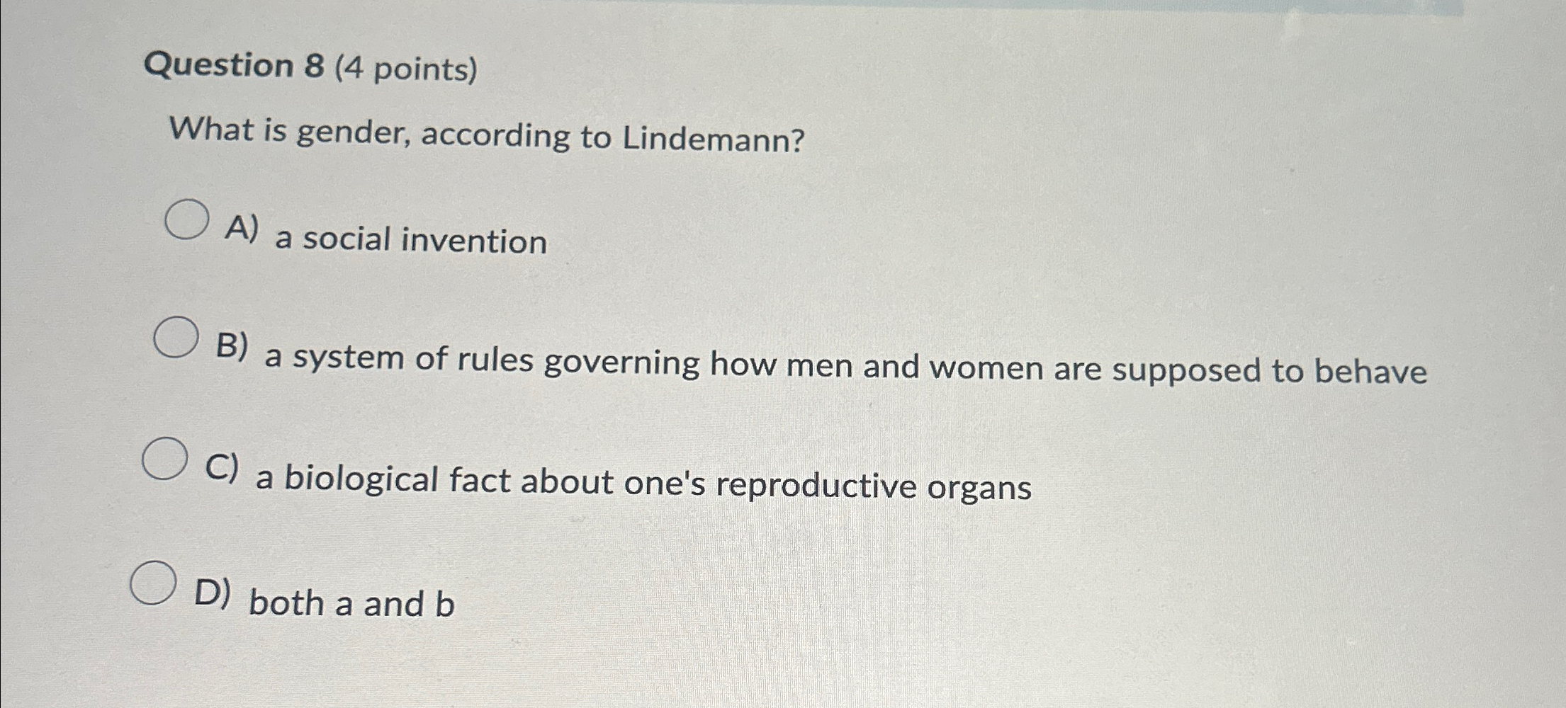 Solved Question 8 (4 ﻿points)What is gender, according to | Chegg.com