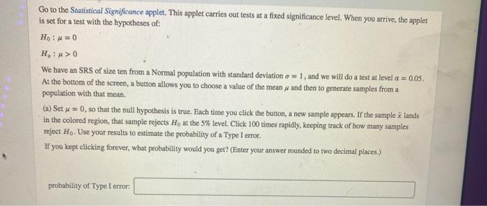 Solved Go to the Statistical Significance applet. This | Chegg.com