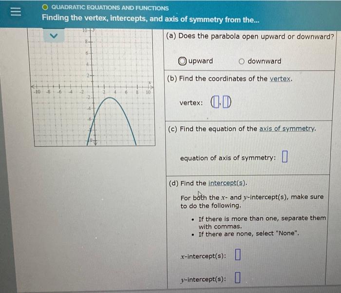 Solved QUADRATIC EQUATIONS AND FUNCTIONS Finding the vertex, | Chegg.com