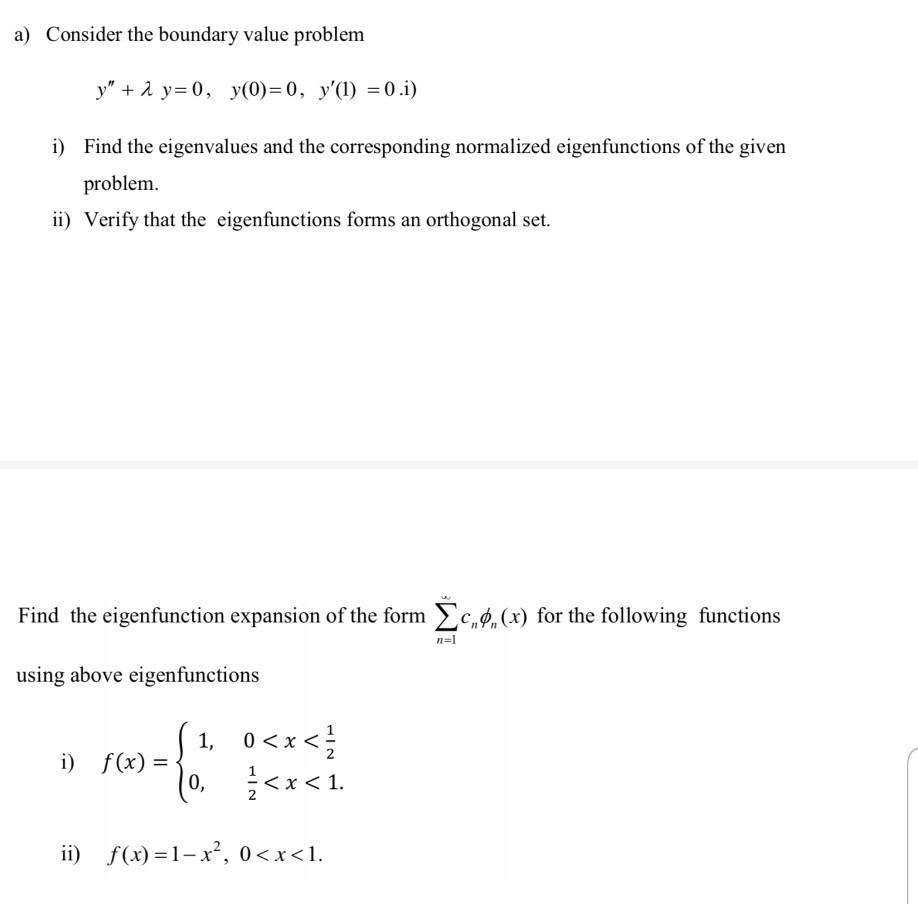 Solved a) Consider the boundary value problem | Chegg.com