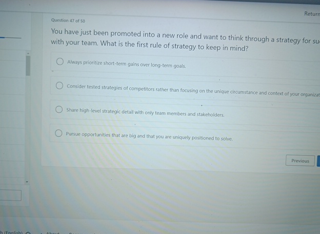 Solved Question 47 ﻿of 50You have just been promoted into a | Chegg.com