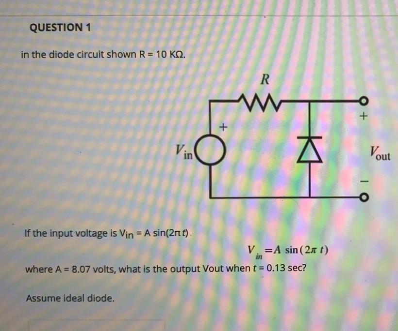 Solved QUESTION 1 in the diode circuit shown R = 10 KA2. R W | Chegg.com