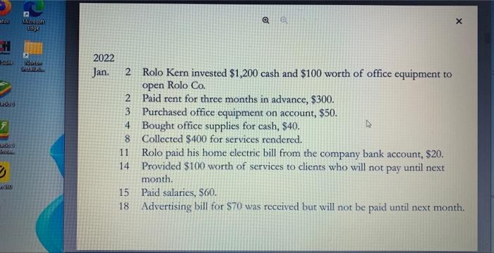 From the following transactions for Rolo | Chegg.com