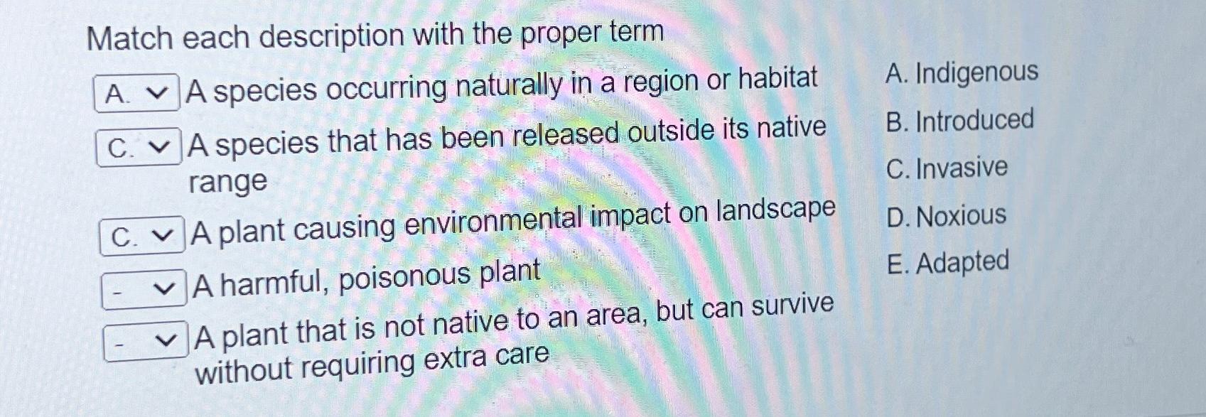 Solved Match each description with the proper termA species | Chegg.com