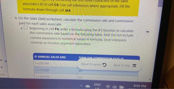 Solved associate's ID in cell C4. Use cell references where | Chegg.com