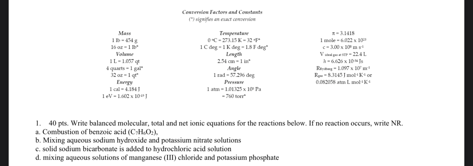 Solved Conversion Factors and Constants(*) ﻿signifies an | Chegg.com