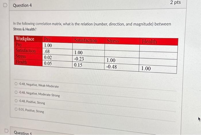 Solved In the following correlation matrix, what is the | Chegg.com