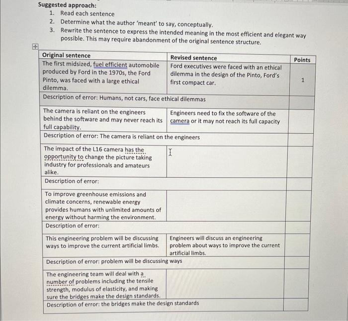 Suggested approach: 1. Read each sentence 2. | Chegg.com