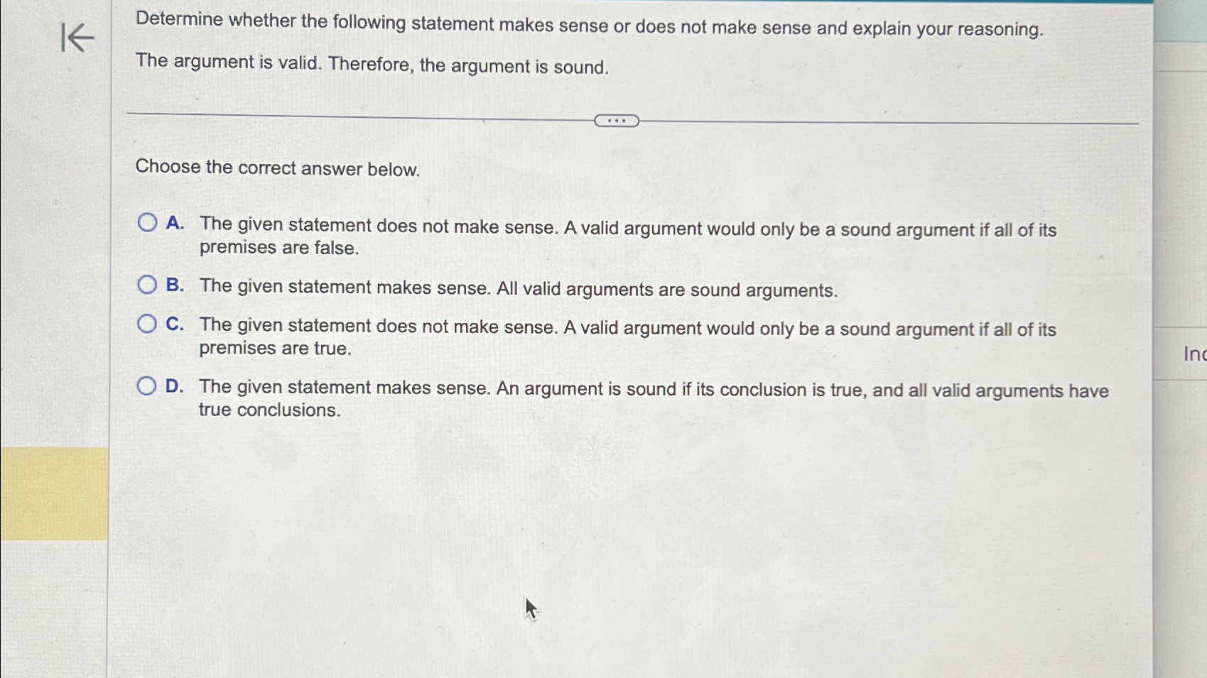 Solved Determine whether the following statement makes sense | Chegg.com