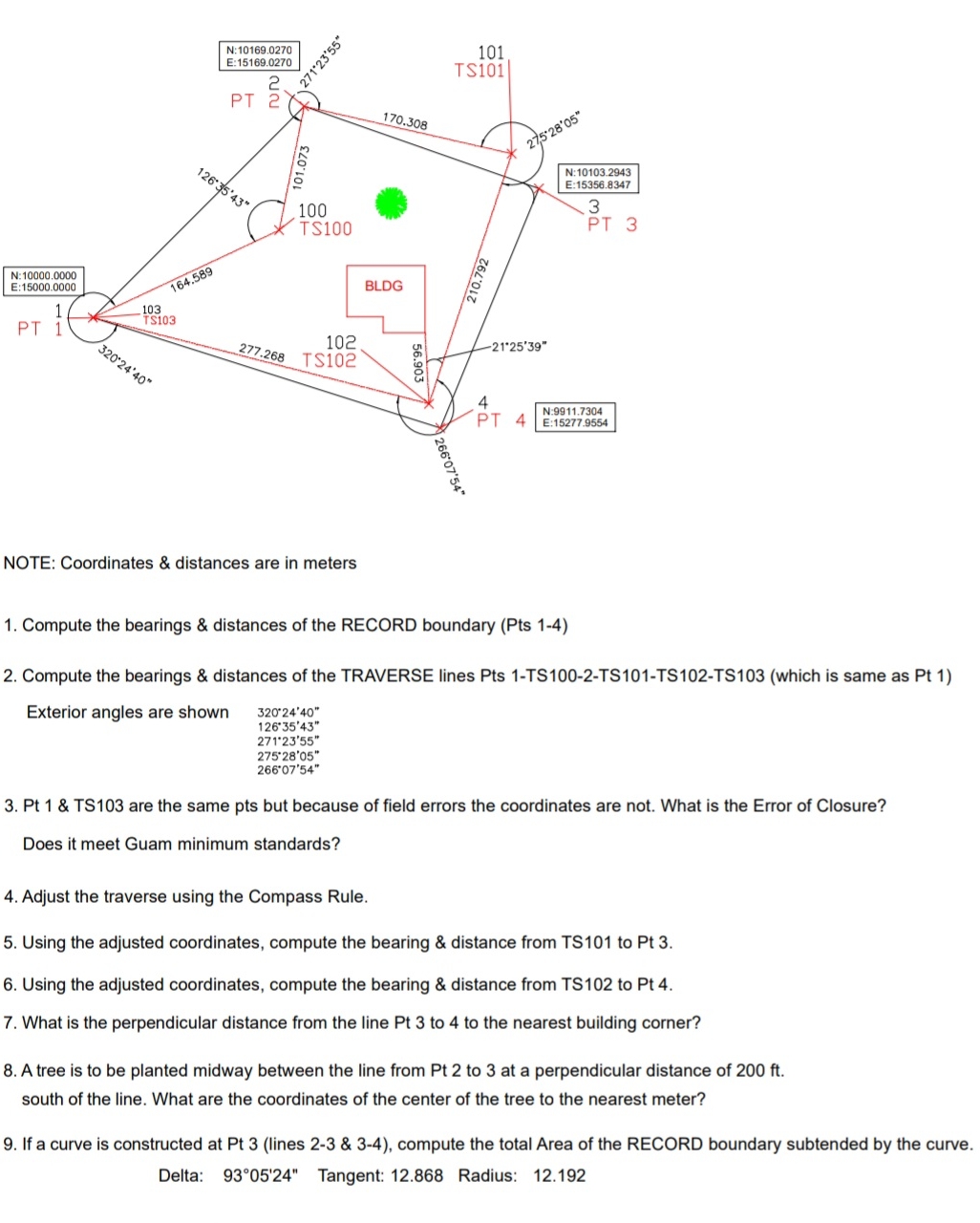 Solved NOTE: Coordinates & distances are in metersCompute | Chegg.com