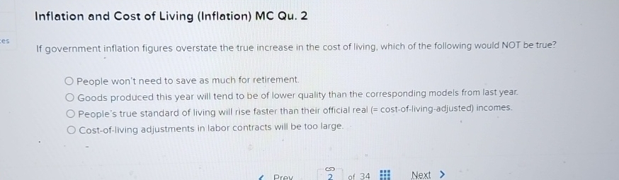 Solved Inflation and Cost of Living (Inflation) ﻿MC Qu. 2If | Chegg.com
