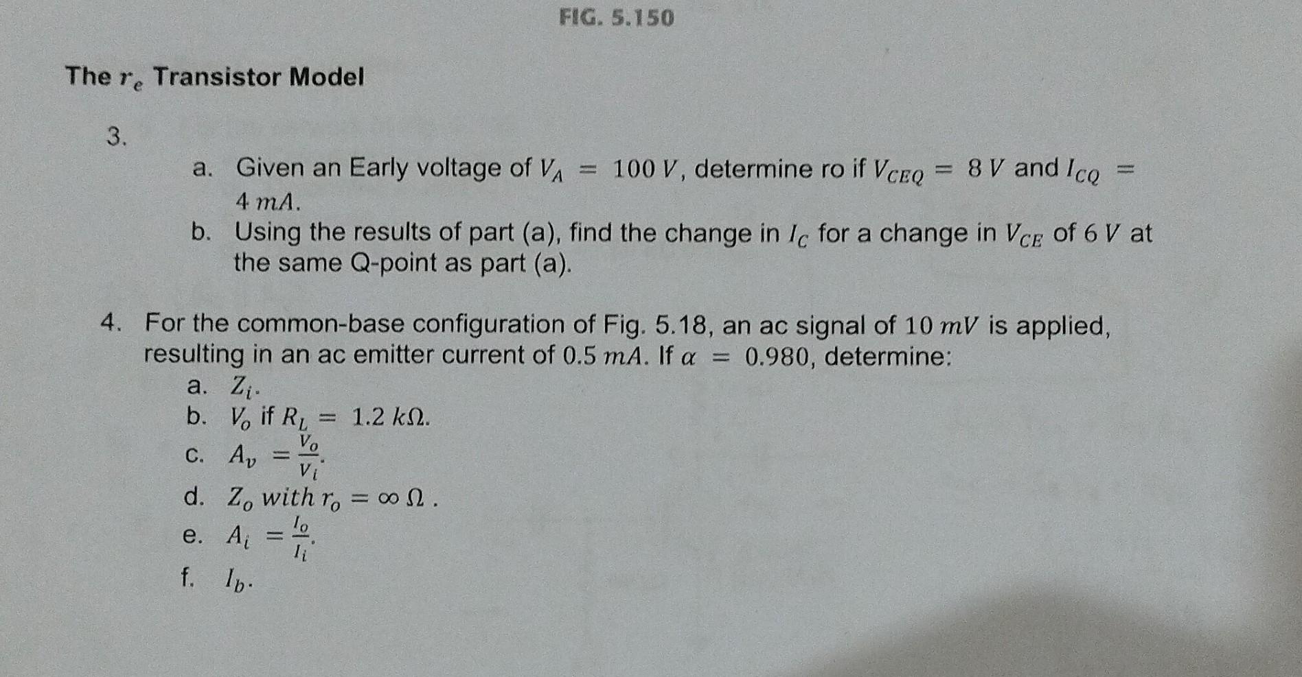 Solved The re Transistor Model 3. a. Given an Early voltage | Chegg.com
