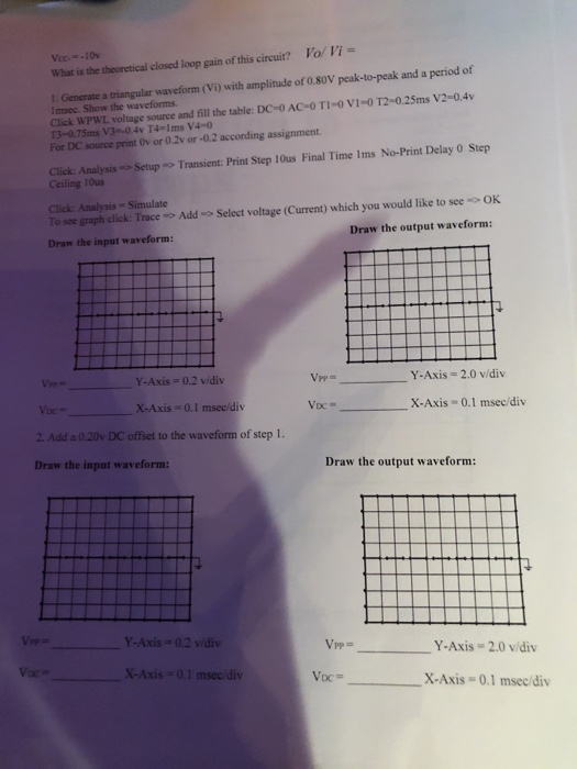 Solved X-Axis = 0.1 msec/dIV Voc=_ Lab 1: Non-Inverting | Chegg.com