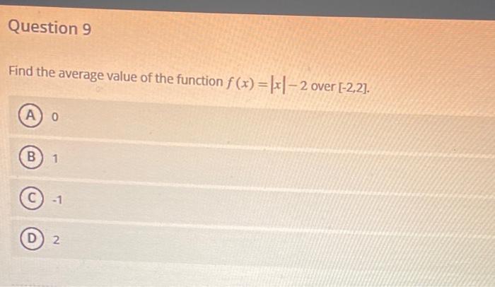 Solved Find the average value of the function f(x)=∣x∣−2 | Chegg.com