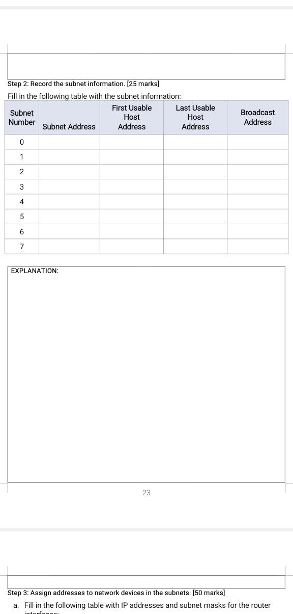 Solved Step 2: Record the subnet information. [25 marks] | Chegg.com