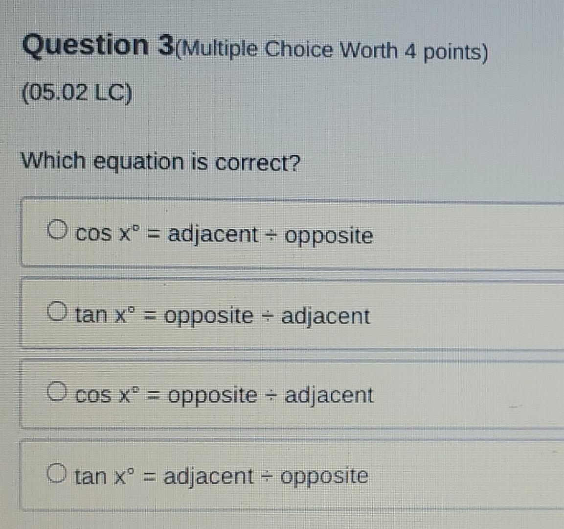 Solved Question 3(Multiple Choice Worth 4 points) ( (05.02 | Chegg.com