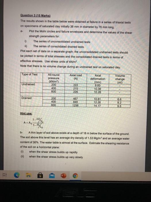 Solved Question 3 (15 Marks) The results shown in the table | Chegg.com
