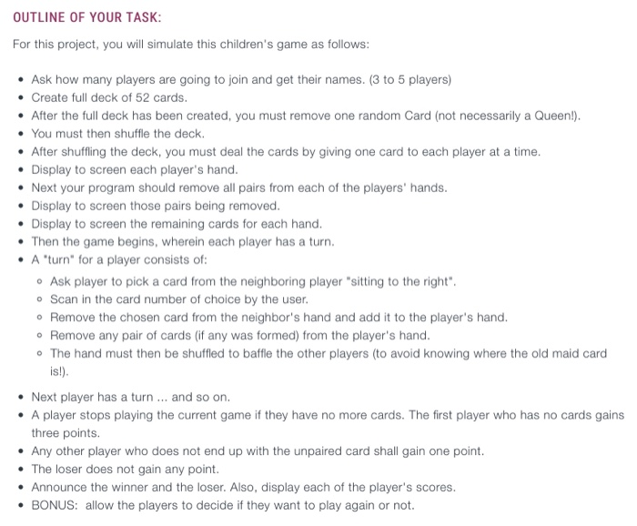 Solved SUMMARY OF THE GAME FOR OUR IMPLEMENTATION: In the | Chegg.com