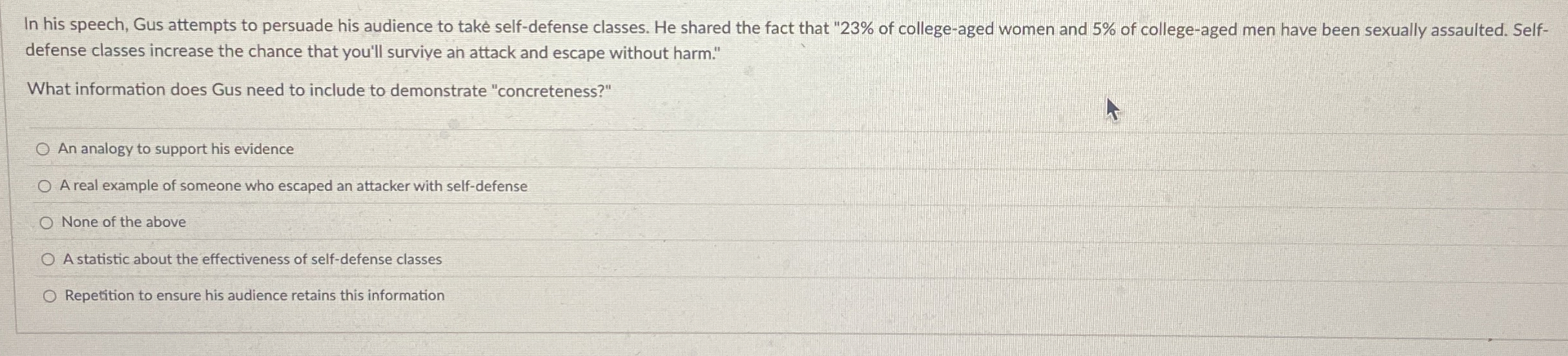 Solved In his speech, Gus attempts to persuade his audience | Chegg.com