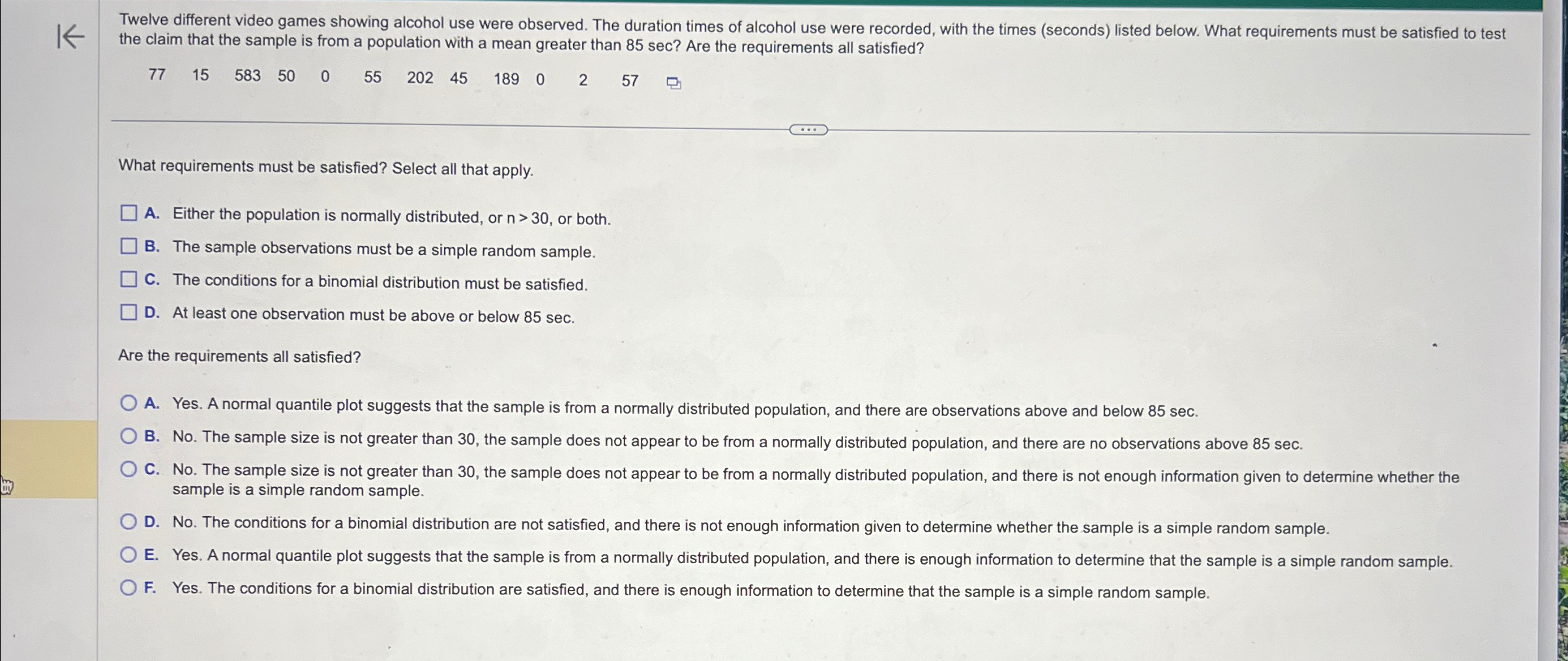 Solved Twelve different video games showing alcohol use were | Chegg.com