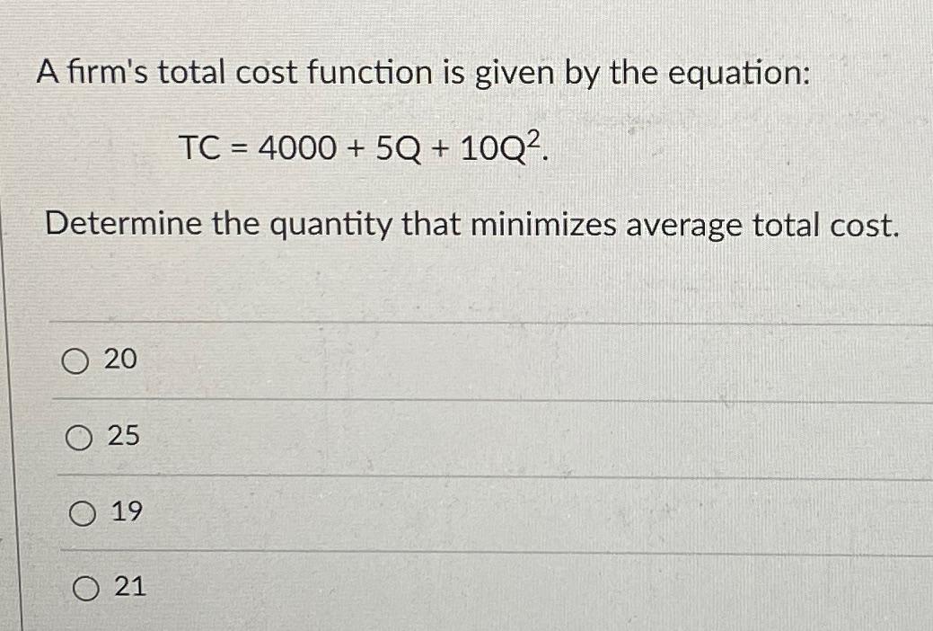 Solved A firm's total cost function is given by the | Chegg.com