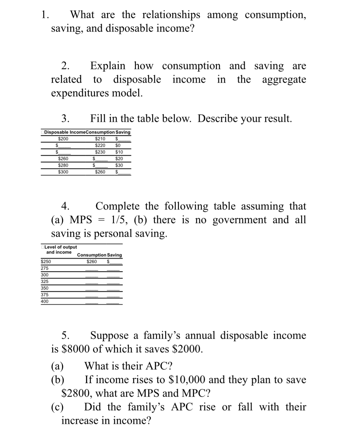 Solved What are the relationships among consumption, saving, | Chegg.com