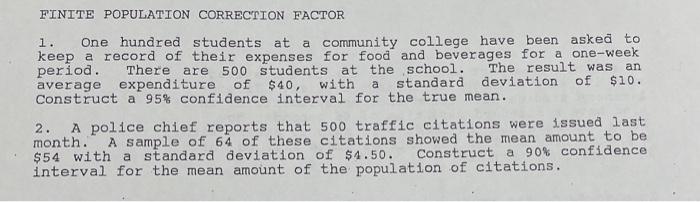 Solved Finite Population Correction Factor 1 One Hundred