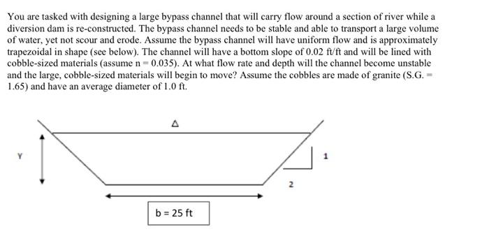 Solved You are tasked with designing a large bypass channel | Chegg.com