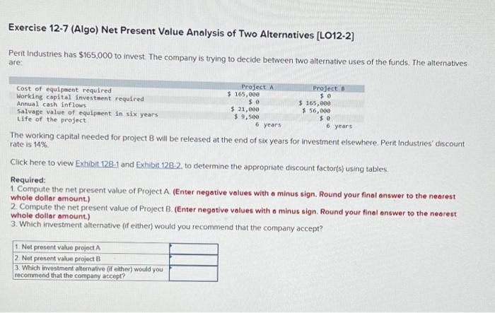 Solved Exercise 12-7 (Algo) Net Present Value Analysis of | Chegg.com
