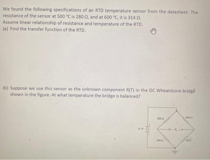Solved We found the following specifications of an RTD | Chegg.com