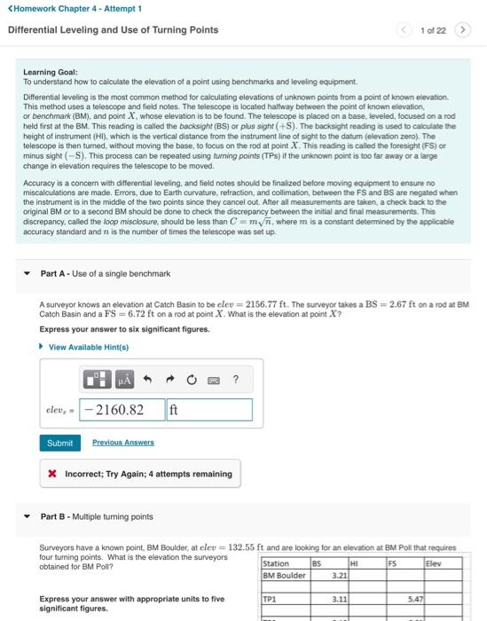 Solved Differential Leveling and Use of Turning Points 1 of | Chegg.com
