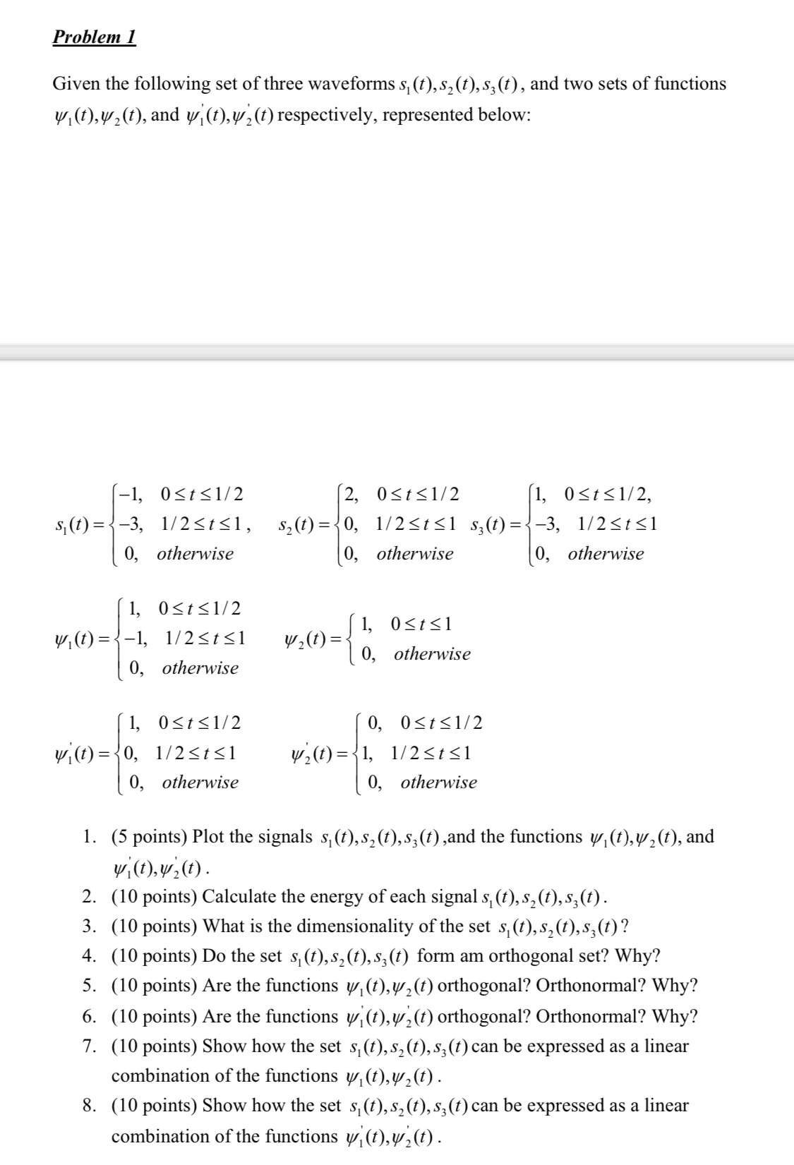 Problem 1Given the following set of three waveforms | Chegg.com