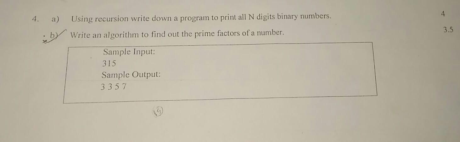 Solved 4 4. a) Using recursion write down a program to print | Chegg.com