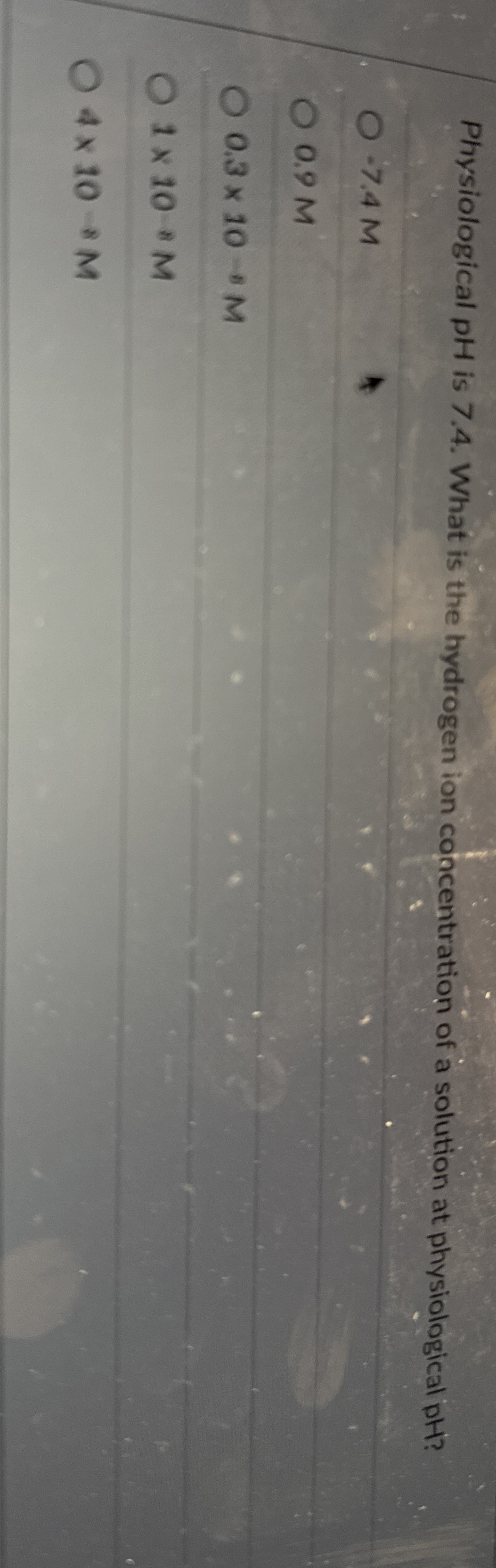 Solved Physiological pH is 7.4. ﻿What is the hydrogen ion | Chegg.com