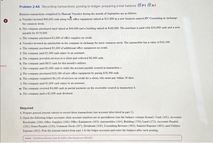 Solved 3 nect Problem 2-4A Recording transactions; posting | Chegg.com
