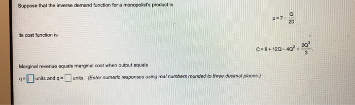 Solved Suppose that the inverse demand function for a | Chegg.com
